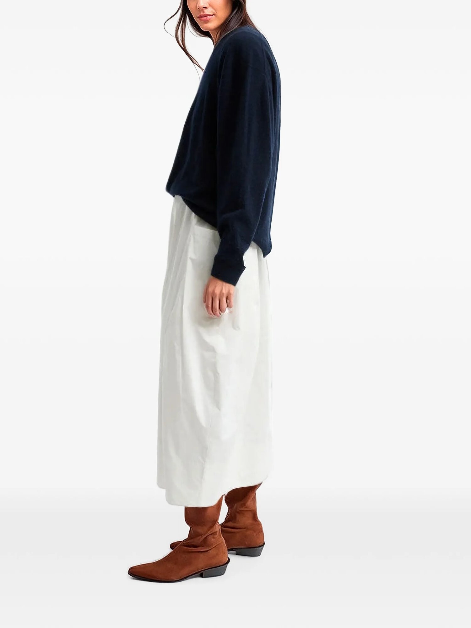 Юбка Tibi Nylon Lantern pleated midi skirt, размер 2, бежевый/белый — фото 1