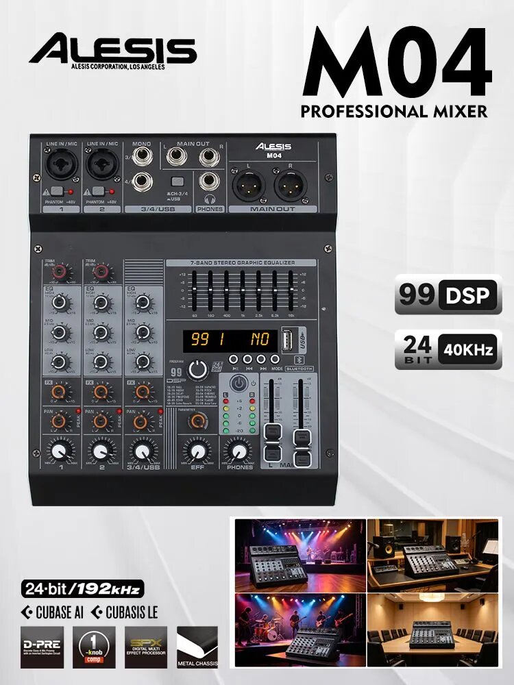 ALESIS M04 4 - канальная тональная станция, стабильное соединение Bluetooth со встроенными 99 эффектами DSP