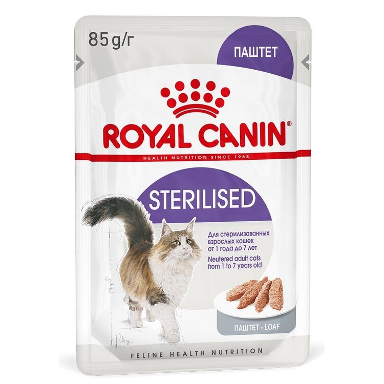 Royal Canin Sterilised Mousse Pate / Паучи Роял Канин Стерилайзд для взрослых кастрированных котов и Стерилизованных кошек Паштет (цена за упаковку) фас. 85г х 28шт