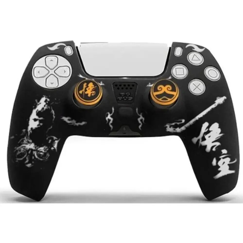 Силиконовый чехол для геймпада Sony DualSense Wukong (Чёрно-белый) + 2 накладки на стики Чёрный