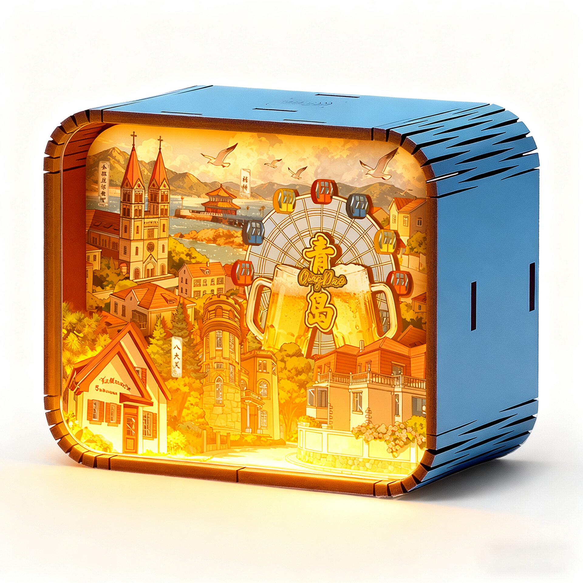 Деревянная музыкальная шкатулка с LED подсветкой, сувенир Циндао, 88-клавишная пианино, креативный декор