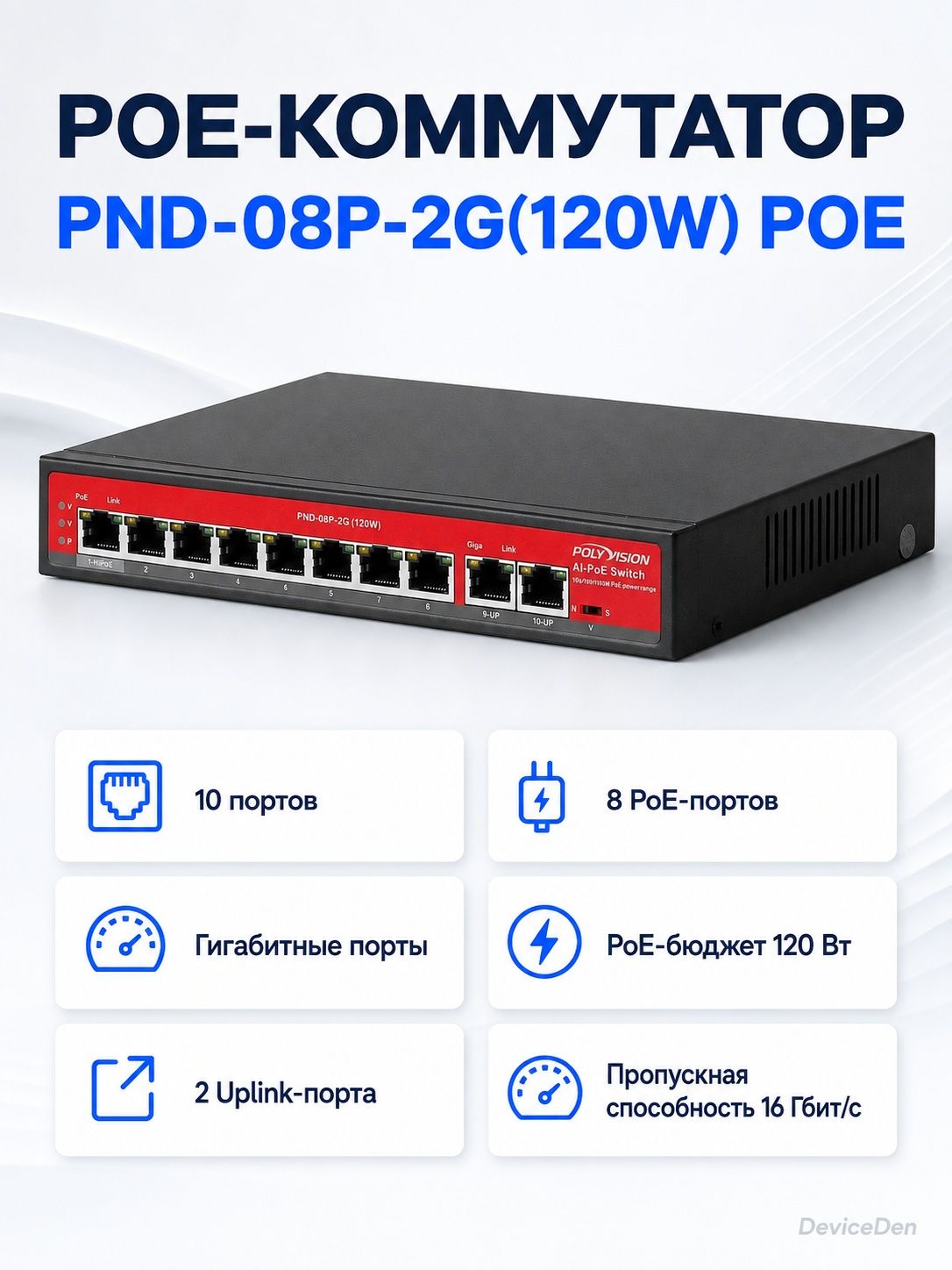 Polyvision PND-08P-2G(120W) PoE-коммутатор