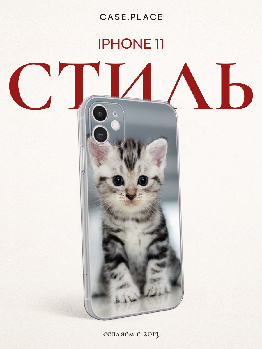 Чехол на Apple iPhone 11 / Айфон 11 с принтом Полосатый котёнок