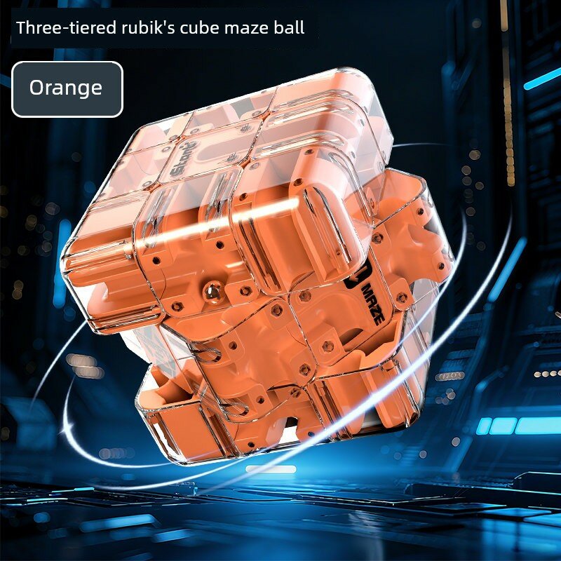 3x3 Кубик-лабиринт с шариком для сложной игры, оранжевый цвет, обучающая игрушка для детей