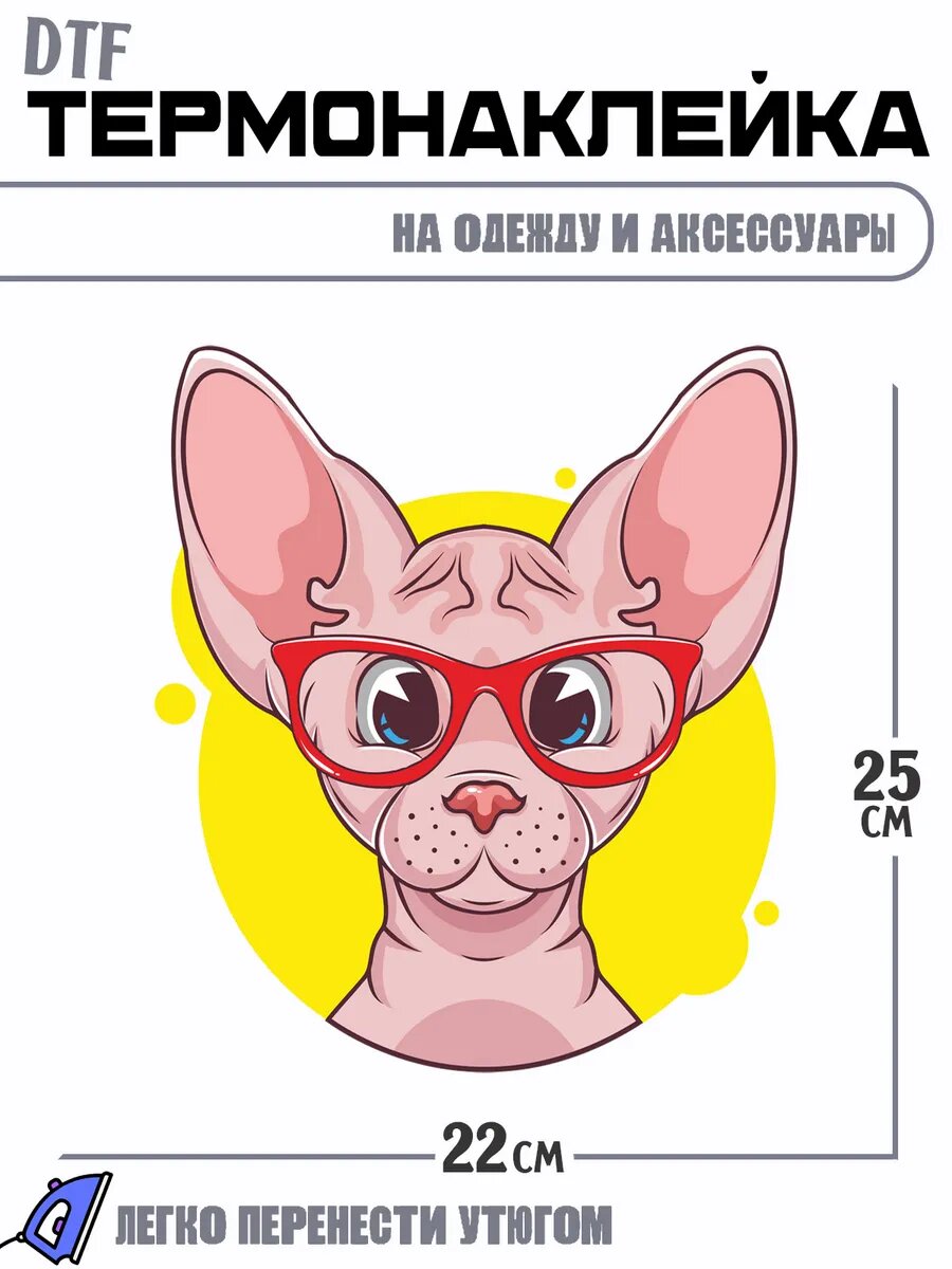 Термонаклейка котик в очках