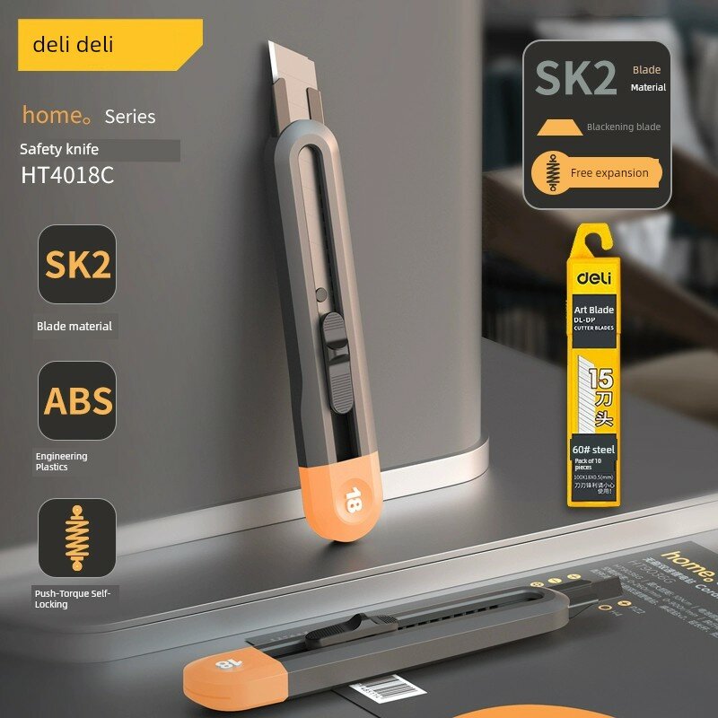 Delix Home Кухонный нож 145 мм лезвие 18 мм рукоятка оранжевый толстый хват с 1 лезвием запасом