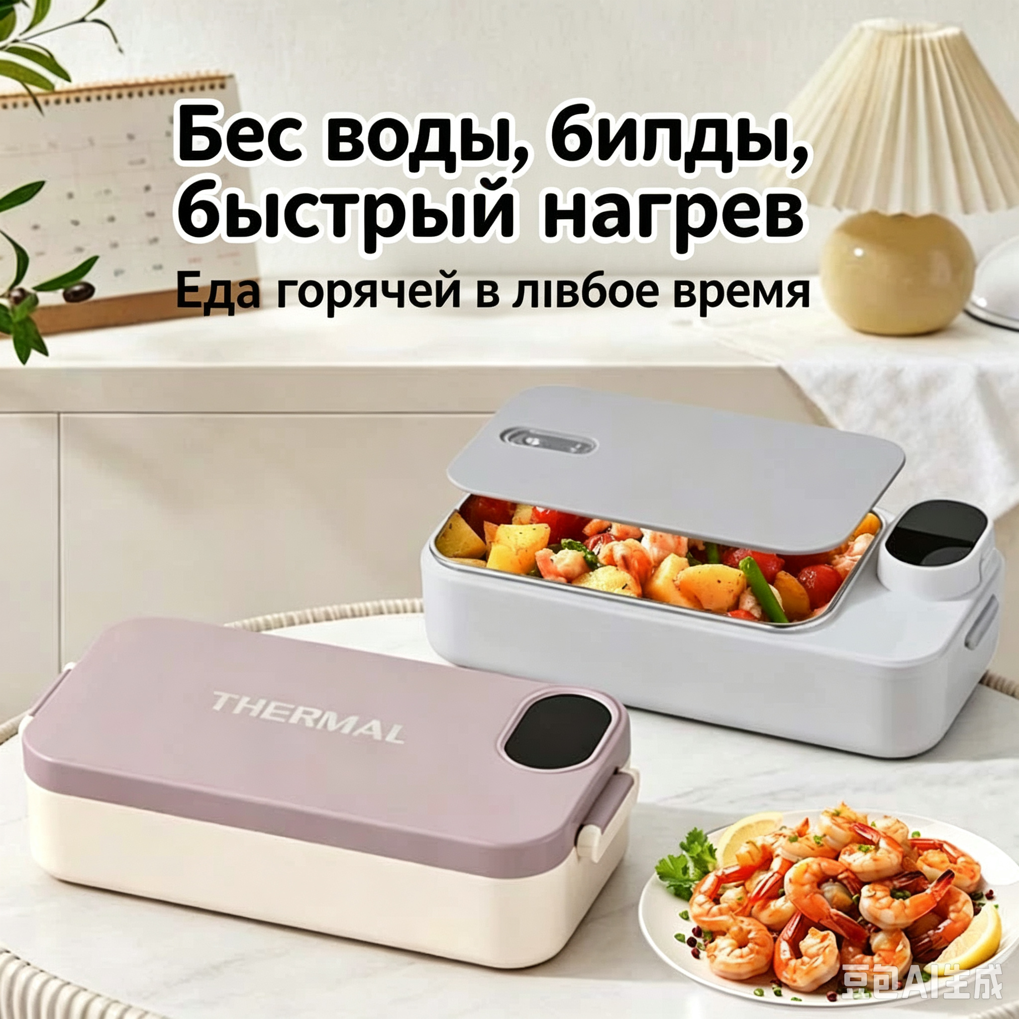 Термо‑ланч‑бокс с подогревом USB/220В, сталь 304, без воды, портативный электрический подогреватель для еды Серый
