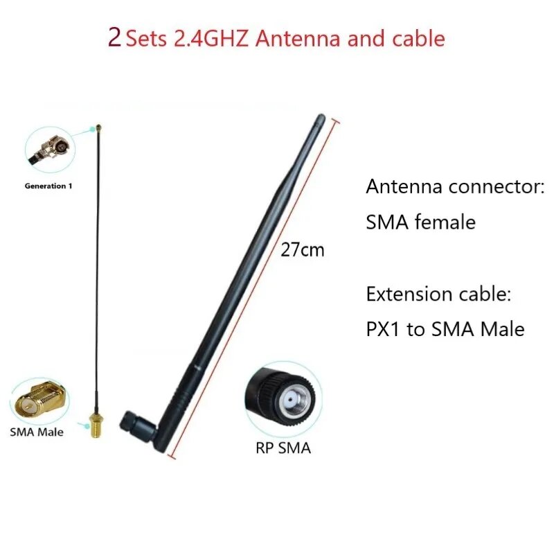 Антенна EOTH 2.4ГГц резиновая всенаправленная 12dBi SMA 2sets female cable