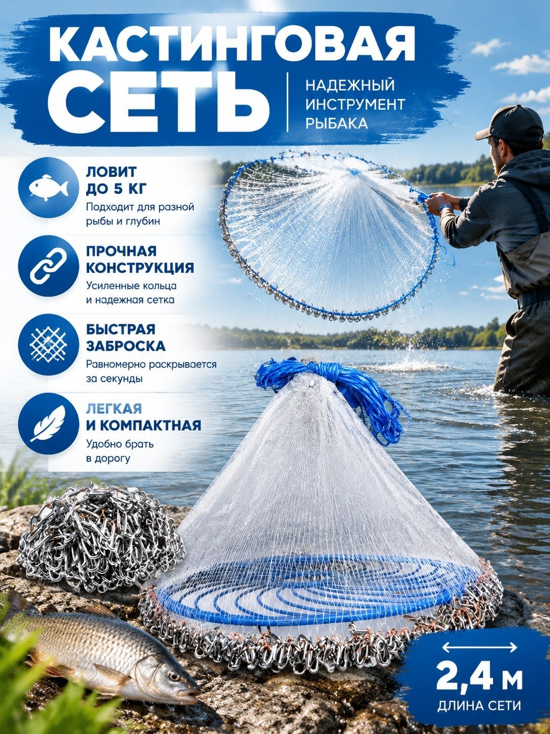 Кастинговая сеть 2,4 метра