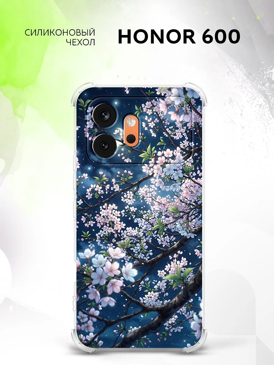 Чехол на Honor 600, Хонор 600 бампер, противоударный, с картинкой сакура Азия
