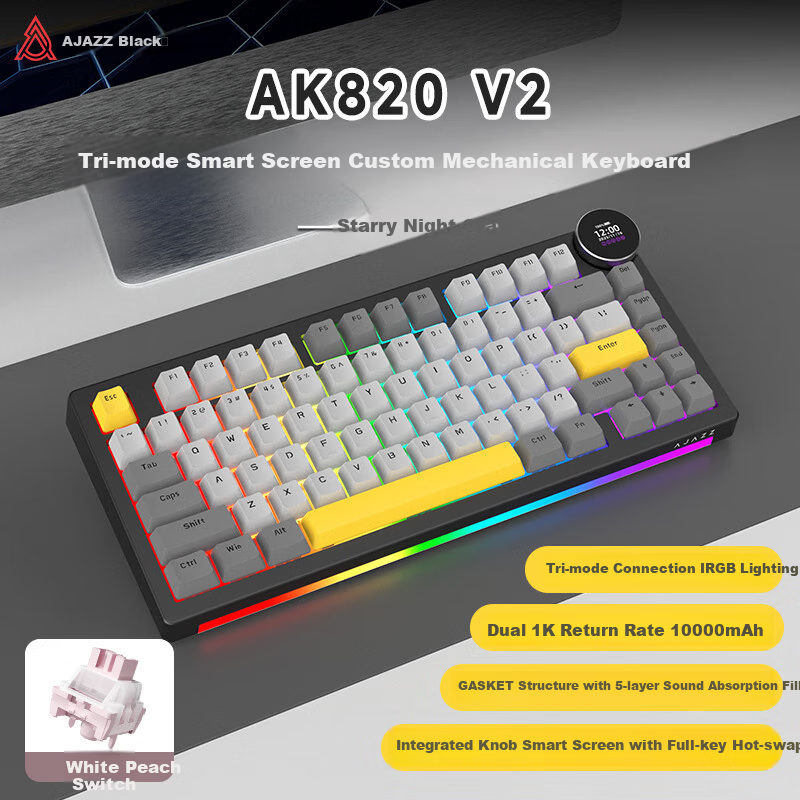 AJAZZ AK820V2 беспроводная механическая клавиатура 81-клавишная с теплой заменой клавиш и гелевой подкладкой для игр с