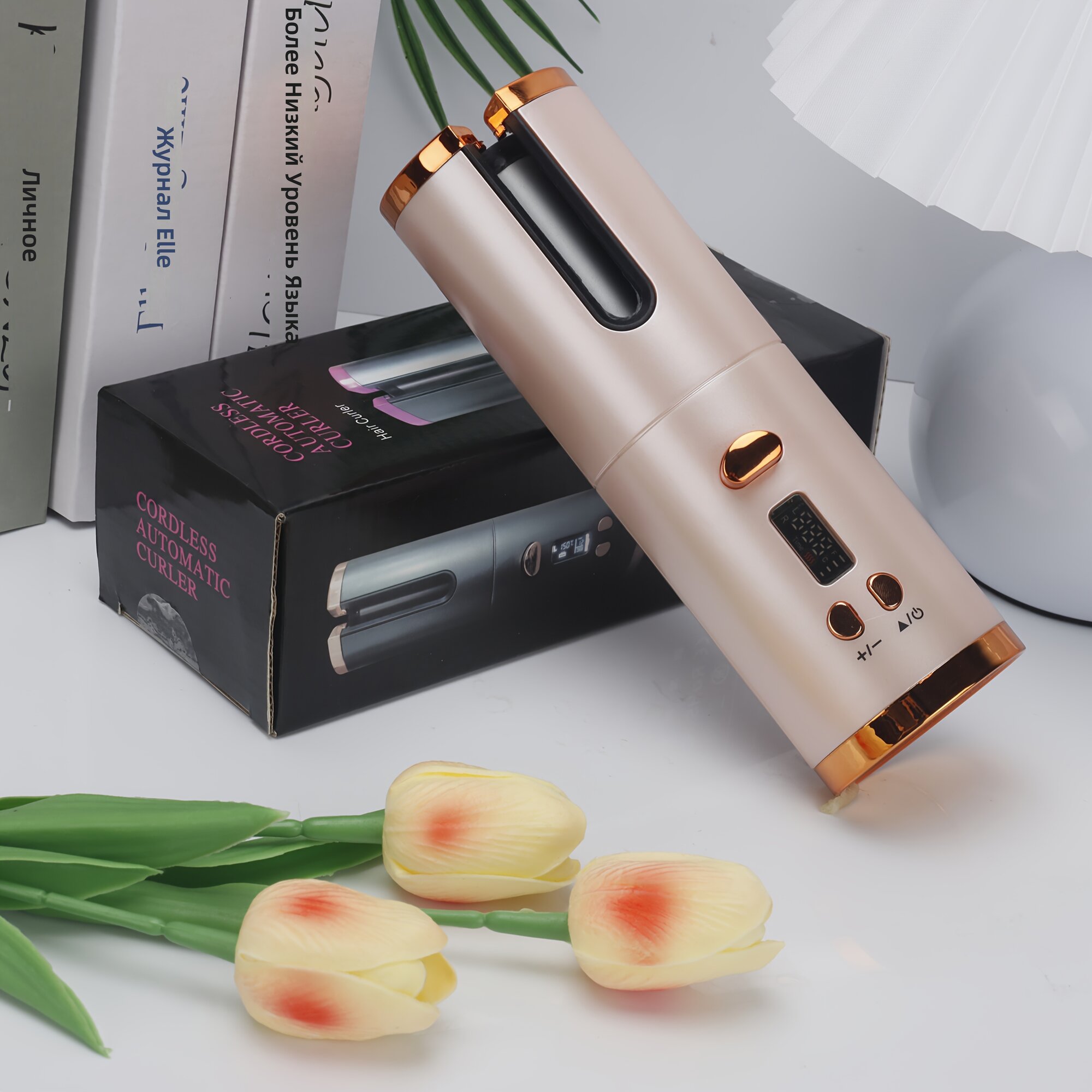 Автоматическая беспроводная плойка для завивки, 4 уровня нагрева, USB-зарядка, розовая