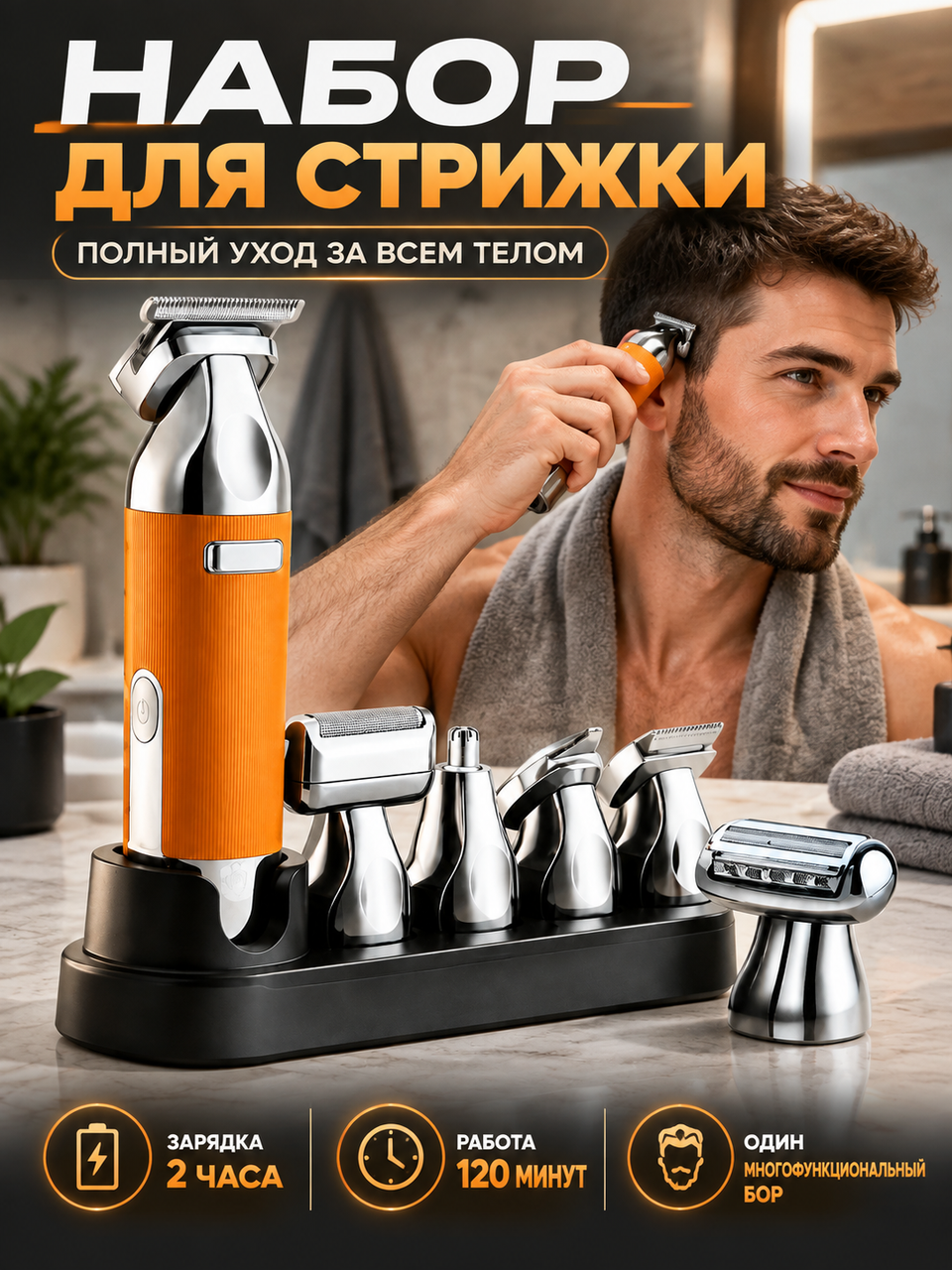 Триммер 3 в 1 многофункциональный, 3 насадки в комплекте, простой в использовании