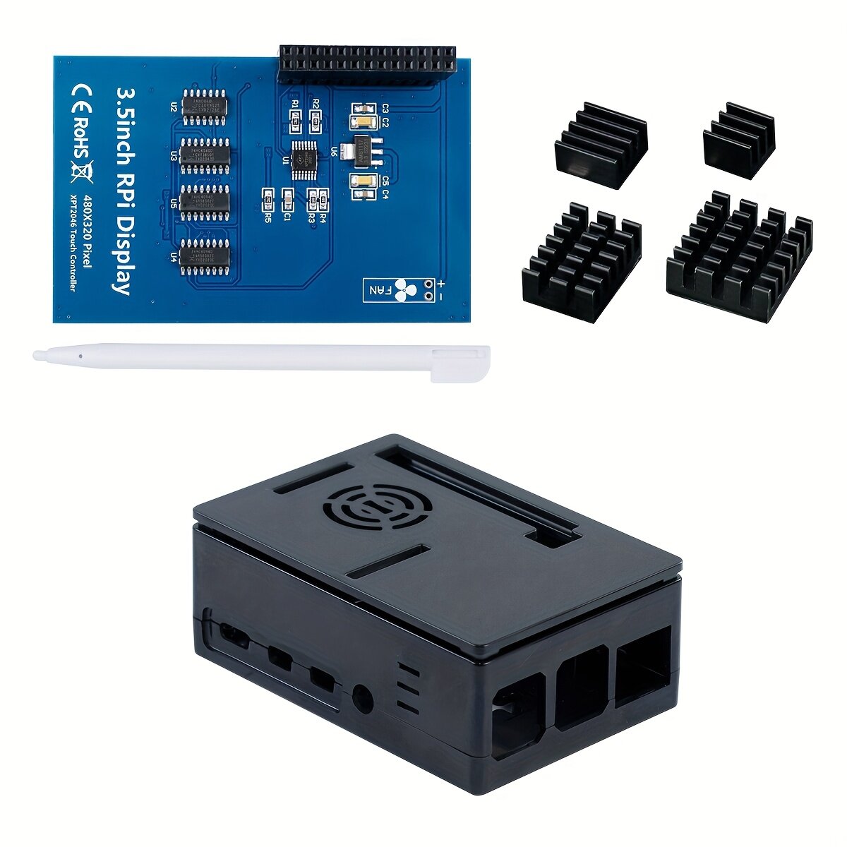 3.5-дюймовый сенсорный TFT-дисплей ILI9486 480x320 SPI с защитным корпусом и радиатором охлаждения