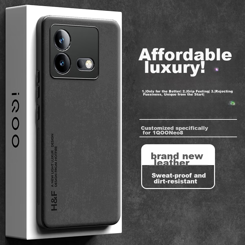 Кожаный чехол для vivo iQOO Neo8/Neo8 Pro с матовым защитой объектива и полным покрытием для мужчин и женщин Цвет：Новое