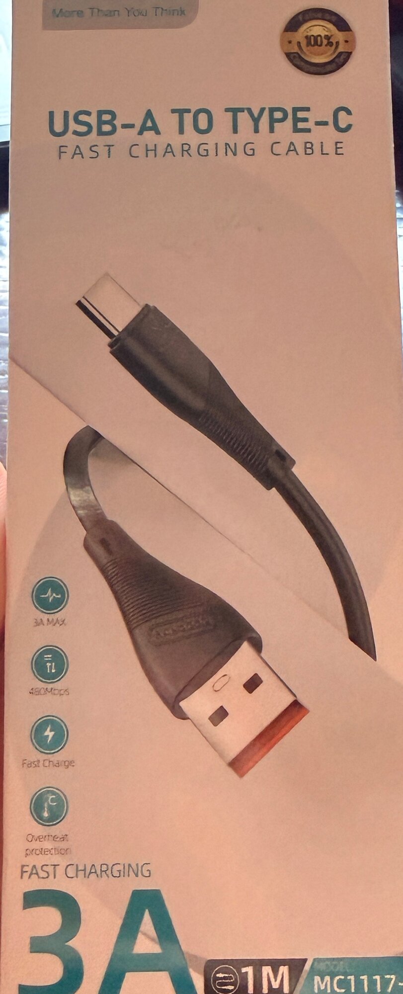 Кабель для зарядки MODORWY MC1117-T USB-A TO TYPE-C, black, 1метр