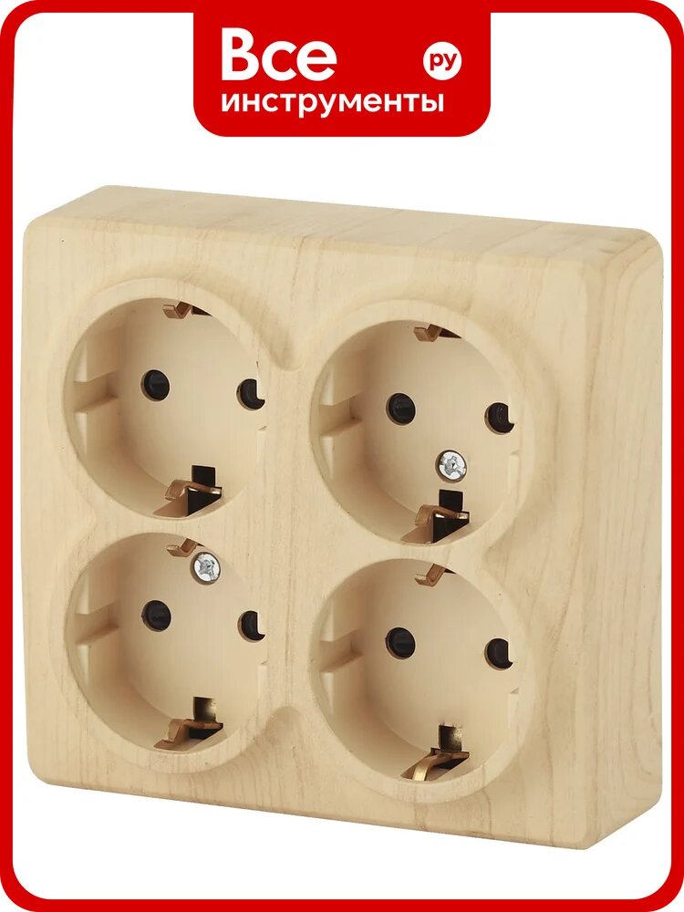 Розетка ЭРА 11-2211-11 4х2P E Schuko со шторками, 16A-250В, IP20, ОУ, Эксперт, сосна Б0020711