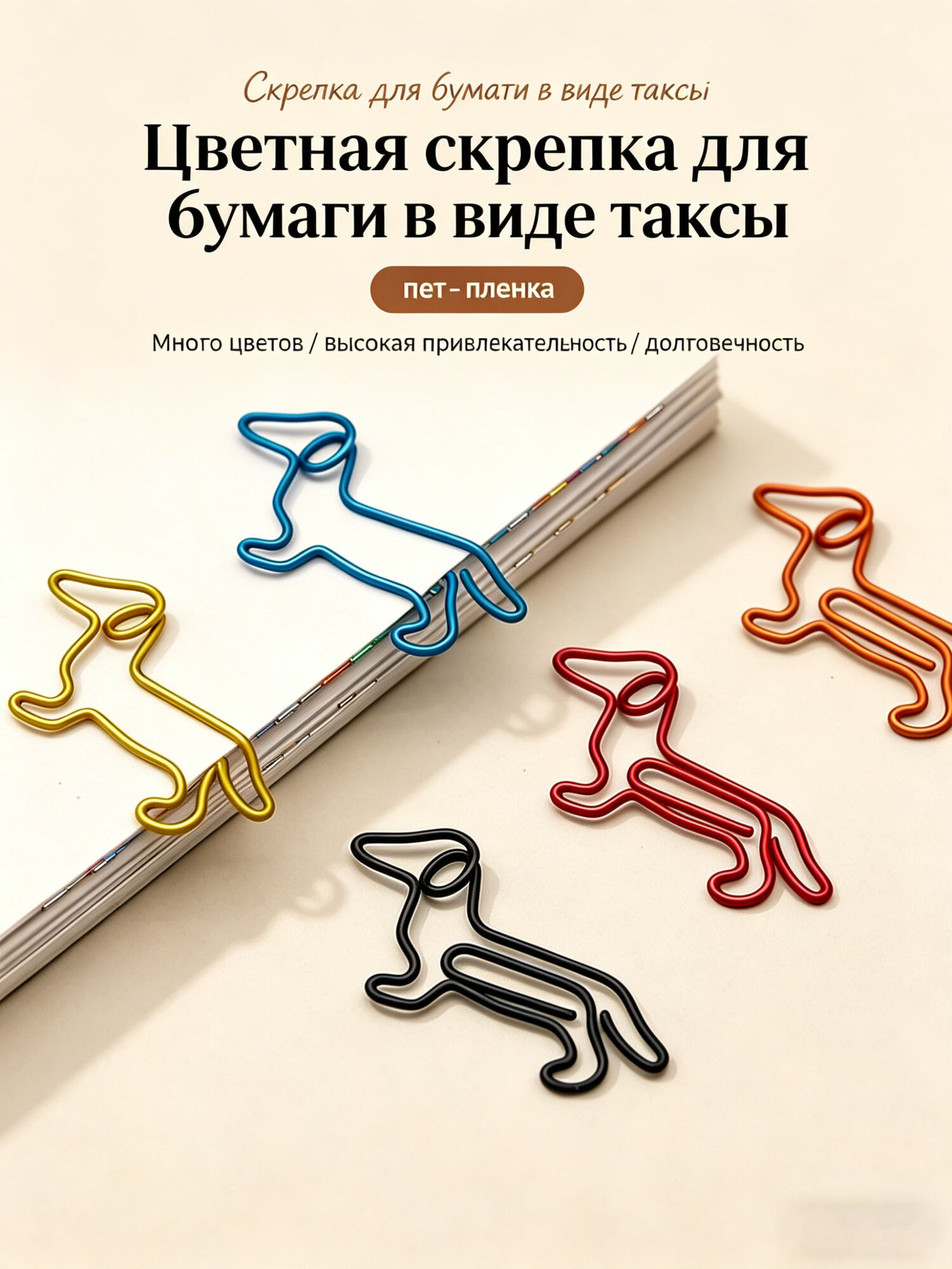 Скрепки канцелярские металлические 25 шт, Скрепка для бумаг в форме таксы