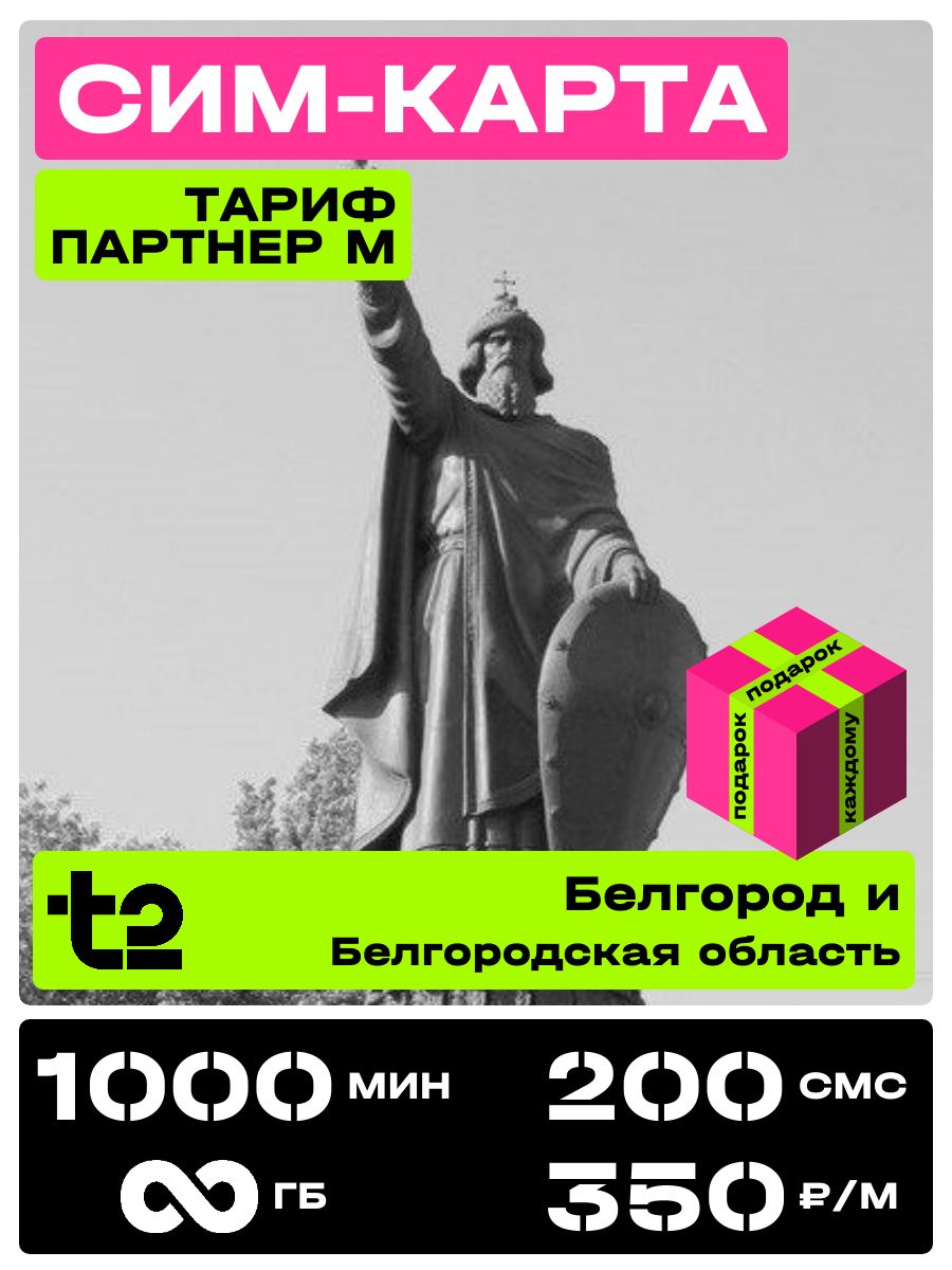 Сим карта t2, тариф Партнер М, 350 руб./мес. Белгородская область