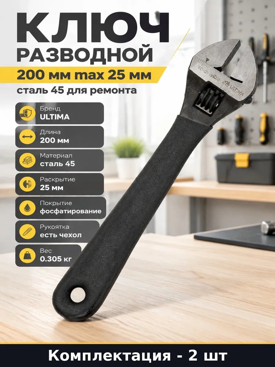 Набор Пара разводных ключей 200 мм для слесарных работ 2 шт