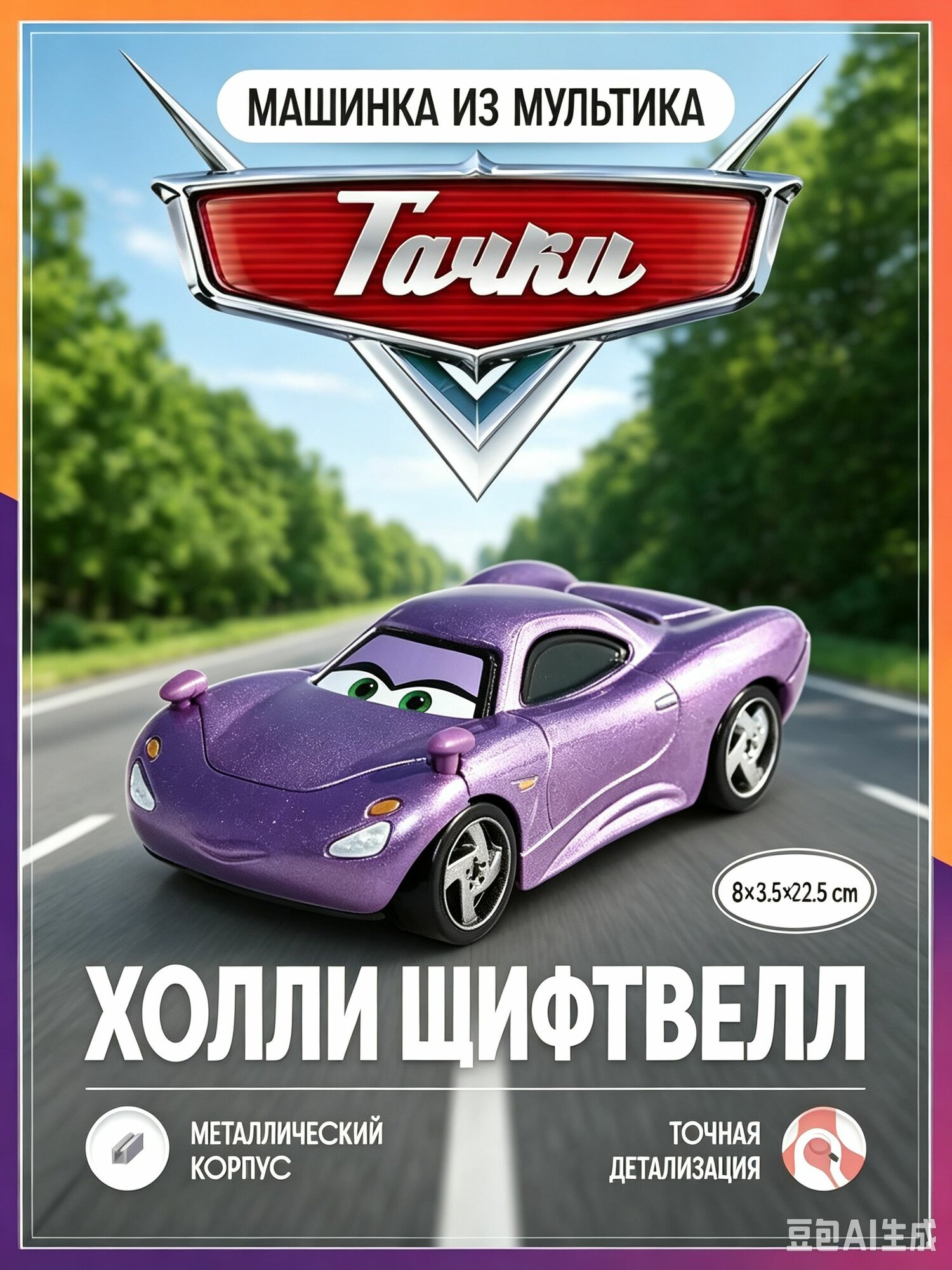 Металлическая игрушечная машинка Холли Шифтвелл, фиолетовый спортивный автомобиль из мультфильма Тачки, коллекционная модель, игрушка для мальчиков размер 83,52,5 см