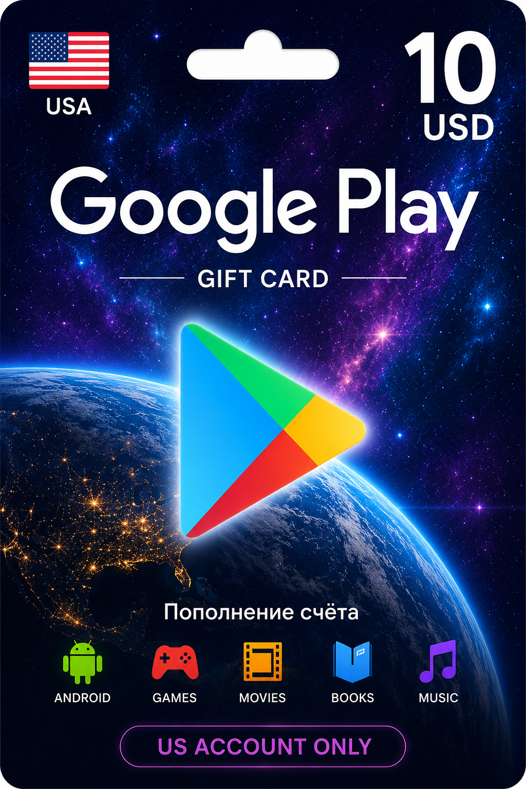Google Play USA 10 USD цифровой код / только аккаунт региона США (United States) $10 / Gift Card
