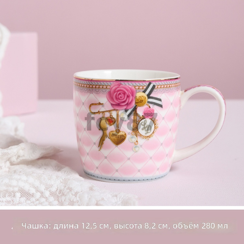 Керамическая кружка для кофе и чая (чашка), ручная роспись, 280 мл, розовая чашка с цветами