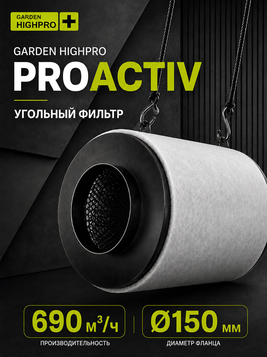 Угольный фильтр для вентиляции GARDEN HIGHPRO ProActive 690 куб. м./150 мм