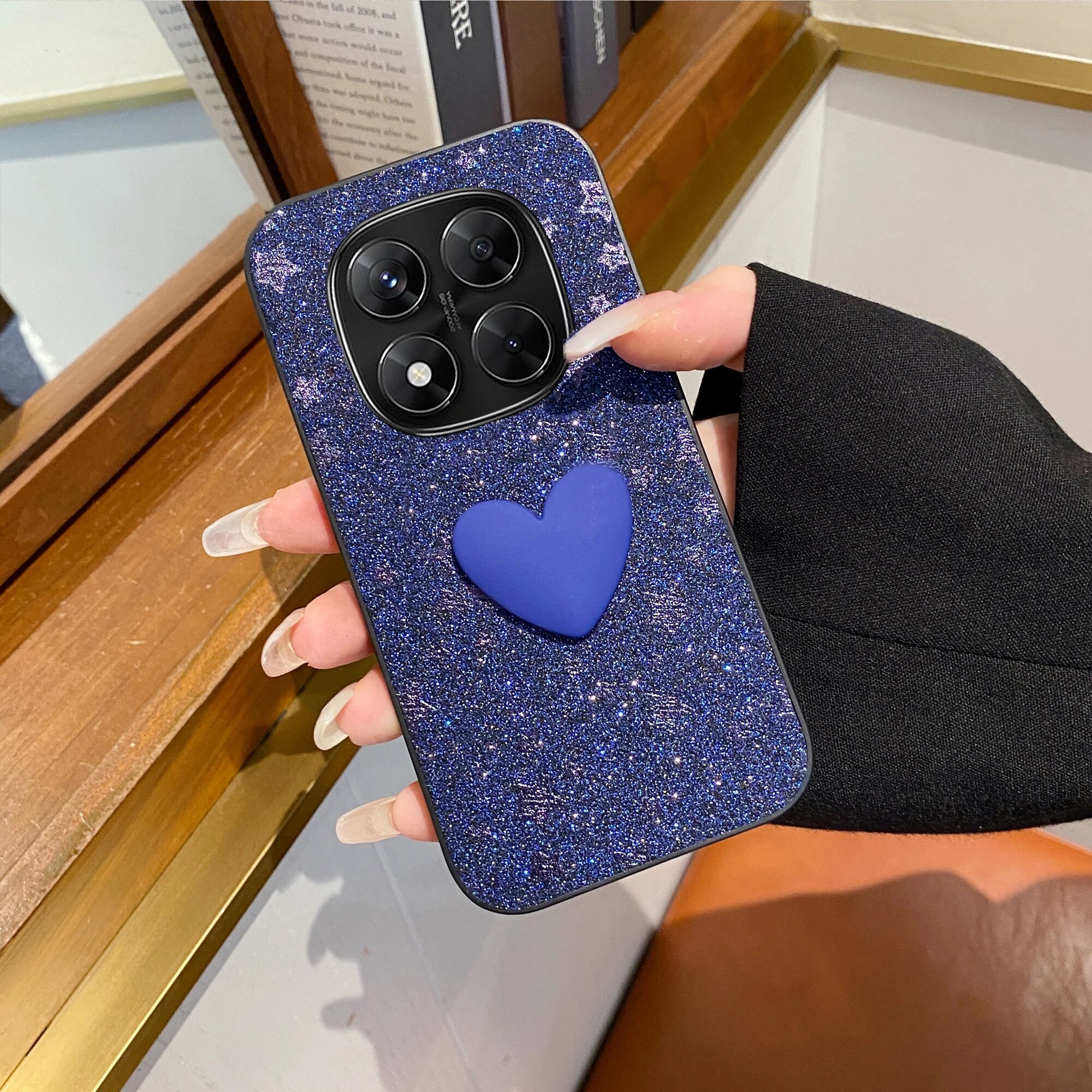 Жесткий Чехол Y2K Glitter Star Heart Design Для Xiaomi Темно-синий, Синий, Blue, Note12 Pro Plus