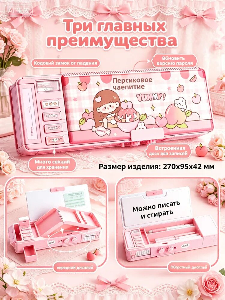 Многофункциональный пенал с кодовым замком, для школьников, с механизмами и доской для письма