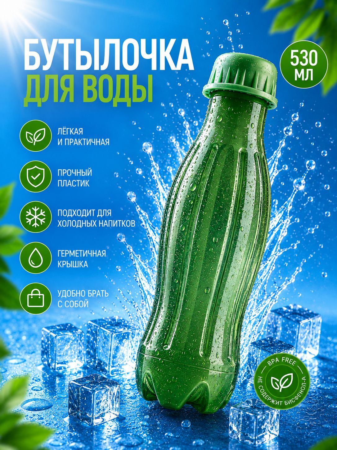 Бутылка для воды с винтовой крышкой Спортивная для детей и взрослых 530 мл