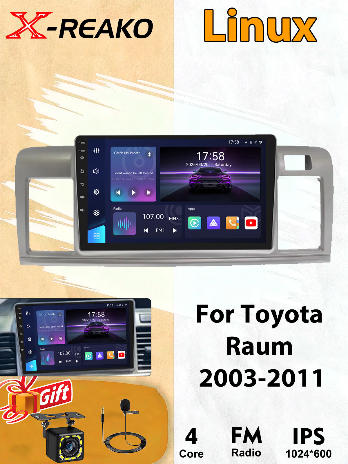 Магнитола для Toyota Raum 2003-2011 экран 9 дюймов Андроид wifi Bluetooth GPS