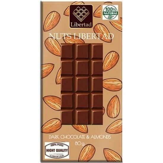 Шоколад горький Libertad «Nuts » с цельным миндалем 80 г