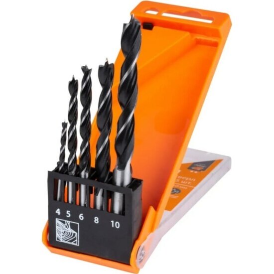 Набор сверл по дереву Tdm Electric 5 шт. (4-5-6-8-10) мм, полир, HSS, пласт. уп, "Рубин", SQ1093-0201