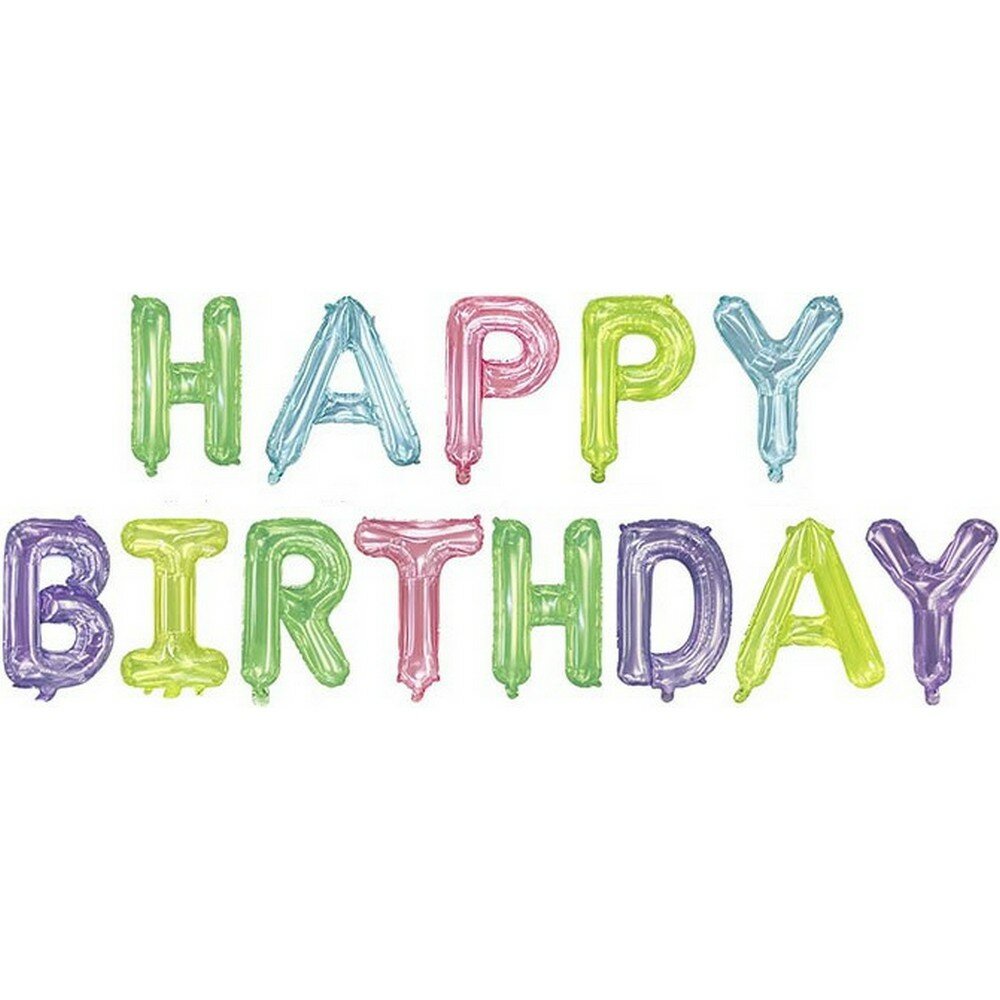 Набор шаров-букв (16'/41 см) Мини-Надпись "Happy Birthday", Ассорти, Кристалл