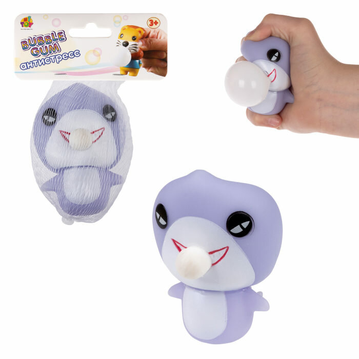 Антистресс игрушка для рук 1TOY Bubble Gum «Животные» акула, мялка, жмякалка, сквиш, для детей, взрослых, 1шт.