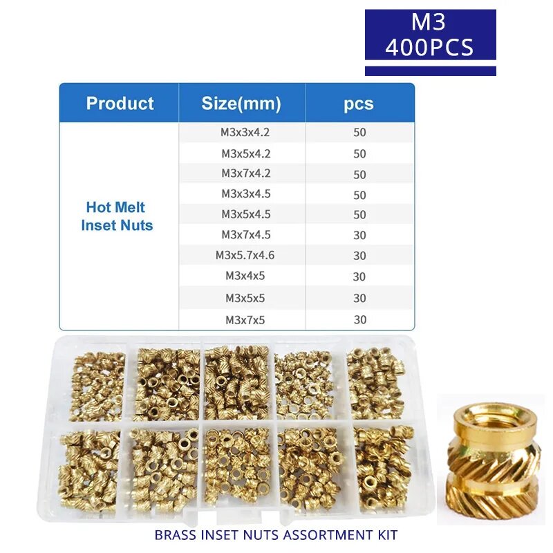 Комплект латунных термоплавких гаек М2-М6 M3 (400PCS)