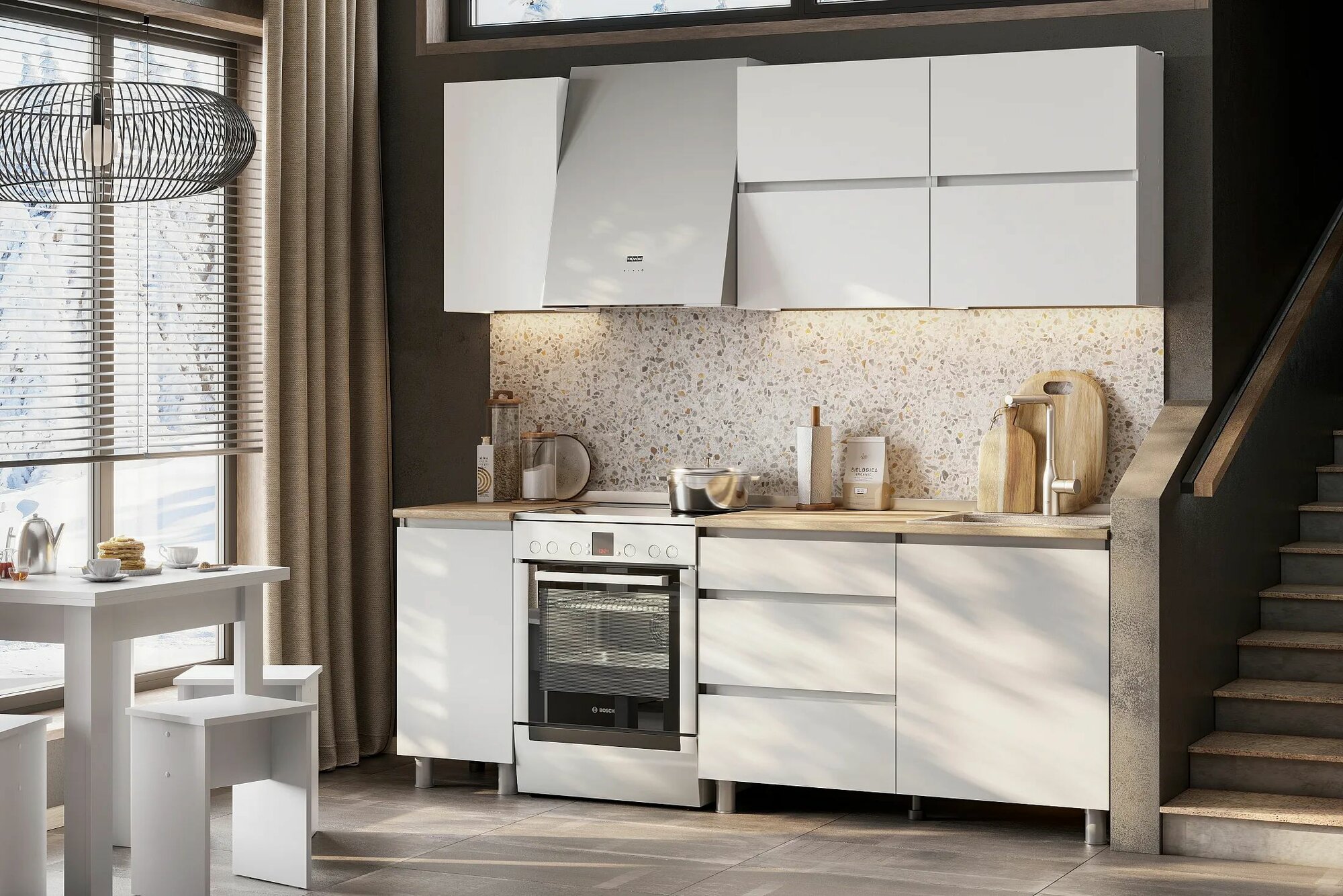 Кухня Грета 1.6 м белый текстурный/дуб сонома