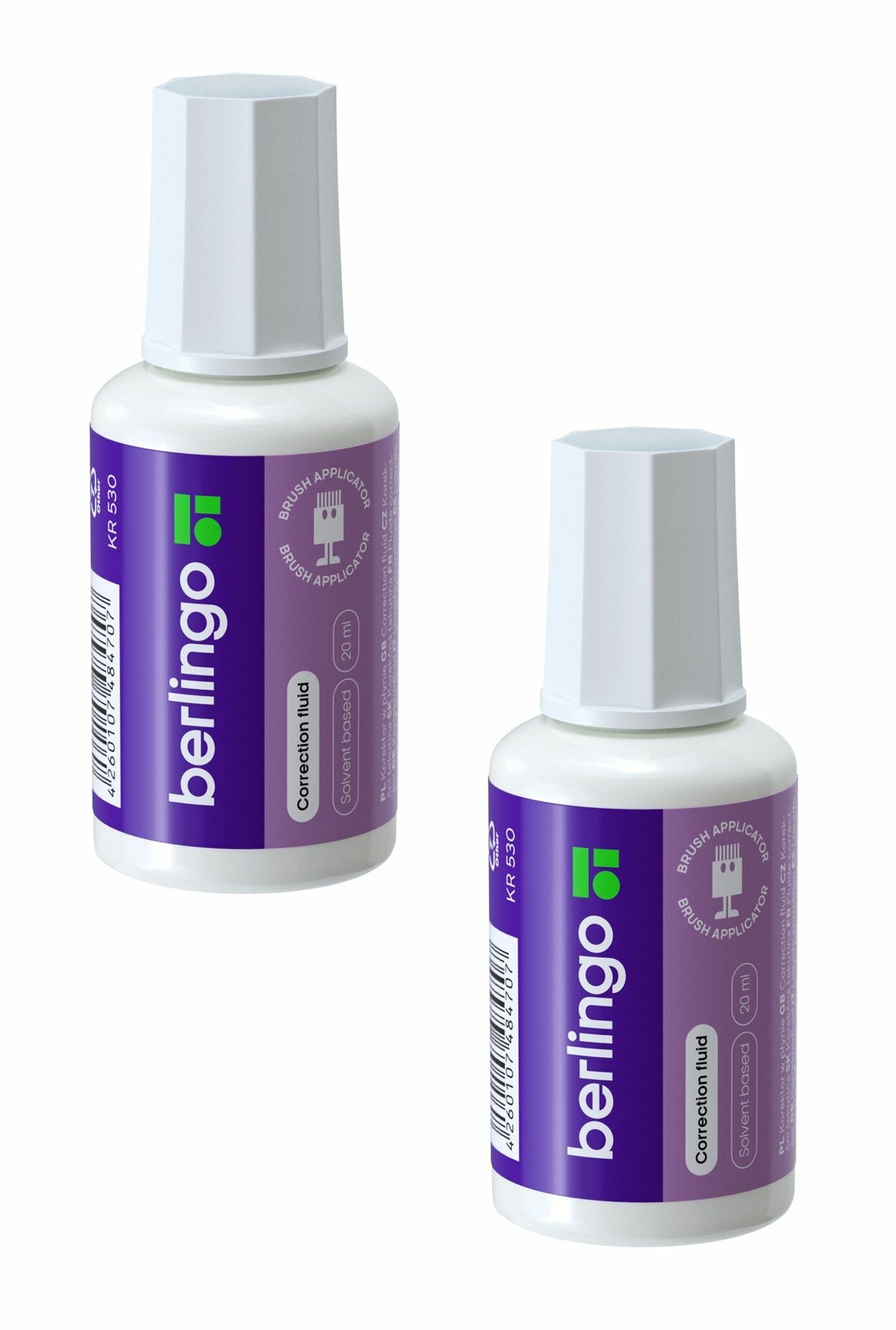 Набор 2 шт. - Корректирующая жидкость Berlingo, 20 мл, на химической основе, с кистью