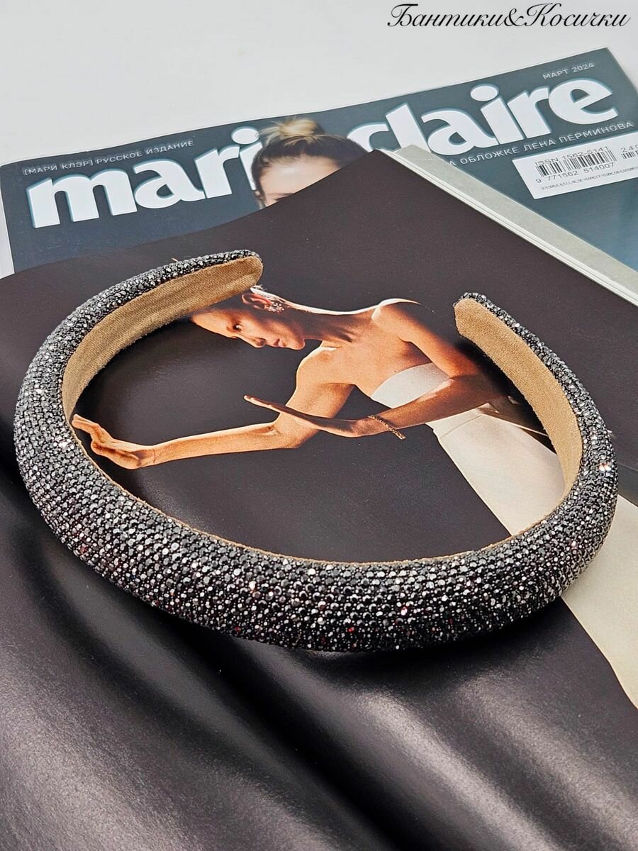 Ободок для волос женский широкий со стразами