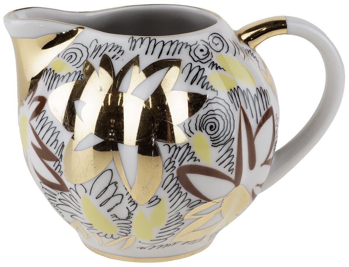 Молочник, сливочник "Золотые ромашки", Фарфор, винтаж, ЛФЗ, СССР, вторая половина 20 века