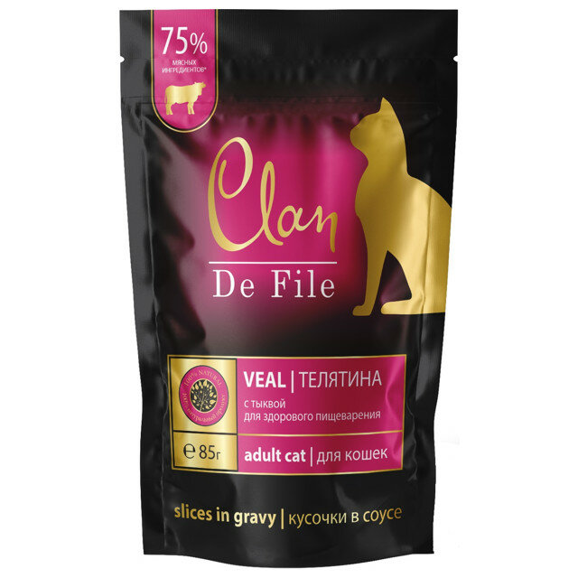 Clan De File индейка, креветки и семена льна в соусе 85г консерва для кошек