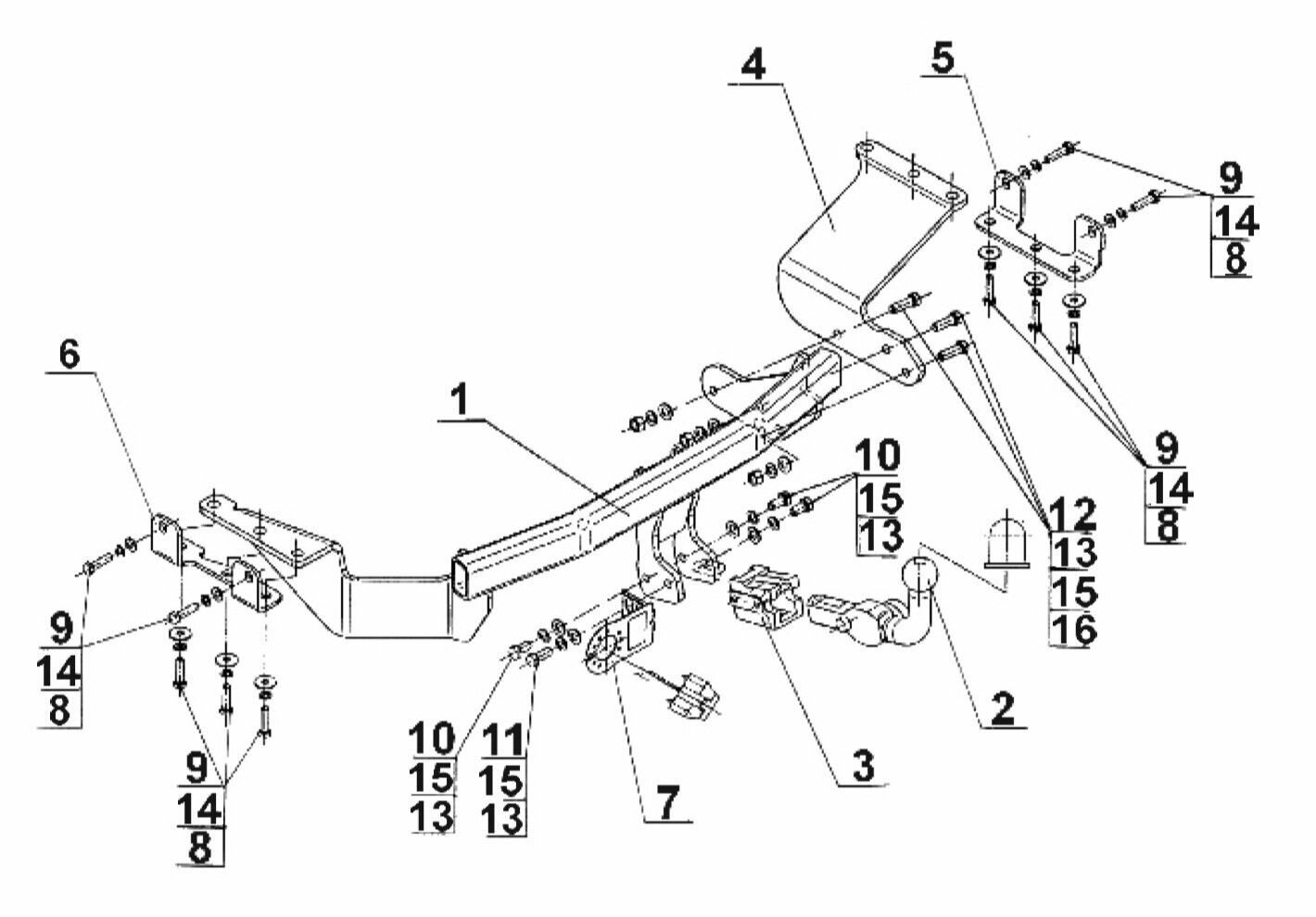 Фаркоп на Citroen C-Crosser 2007-2012, Mitsubishi Outlander XL 2007-2012, Peugeot 4007 2007-2012 (паспорт и сертификат в комплекте)(без электрики) Steinhof. M-355