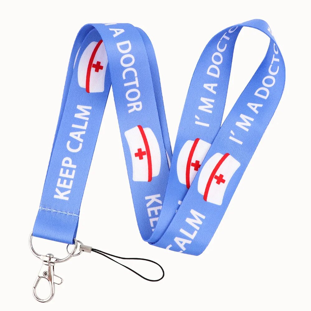 Шнурок для бейджа синий "Keep Calm, I'm a Doctor" AL412-2