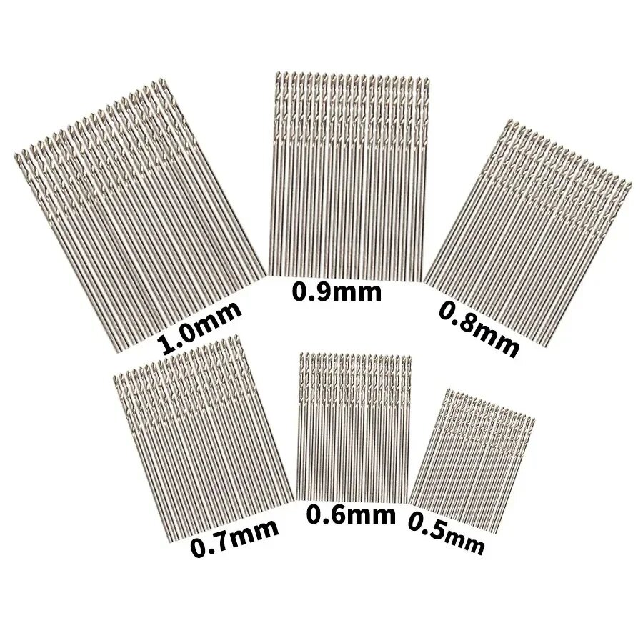 60 шт. 0,5 мм 0,6 мм 0,7 мм 0,8 мм 0,9 мм 1 мм высокоскоростное стальное спиральное сверло набор микро-прямой хвостовик инструменты для древесины для электрических дрелей