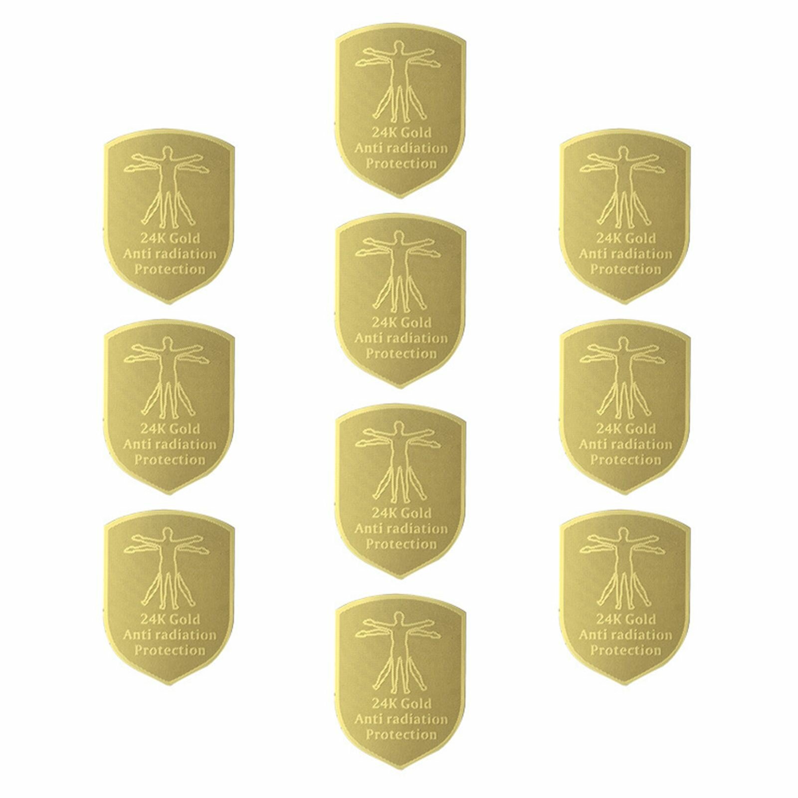 (10 листов) Двойные наклейки с защитой от радиации из 24-каратного золота в форме щита