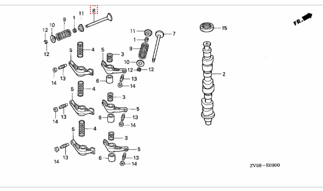 Клапан выпускной двигателя лодочного мотора Honda BF40/BF50; Артикул Honda: 14721ZV5000 (Оригинал)