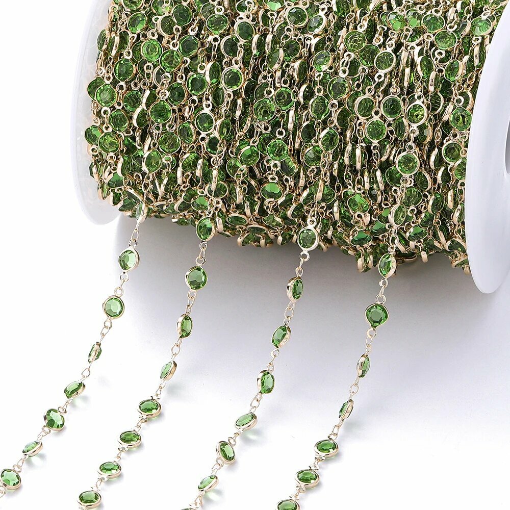 Золотая цепочка из хрустальных бусин YouYoungDifferent 1 метр Изумрудный, Green-KC gold
