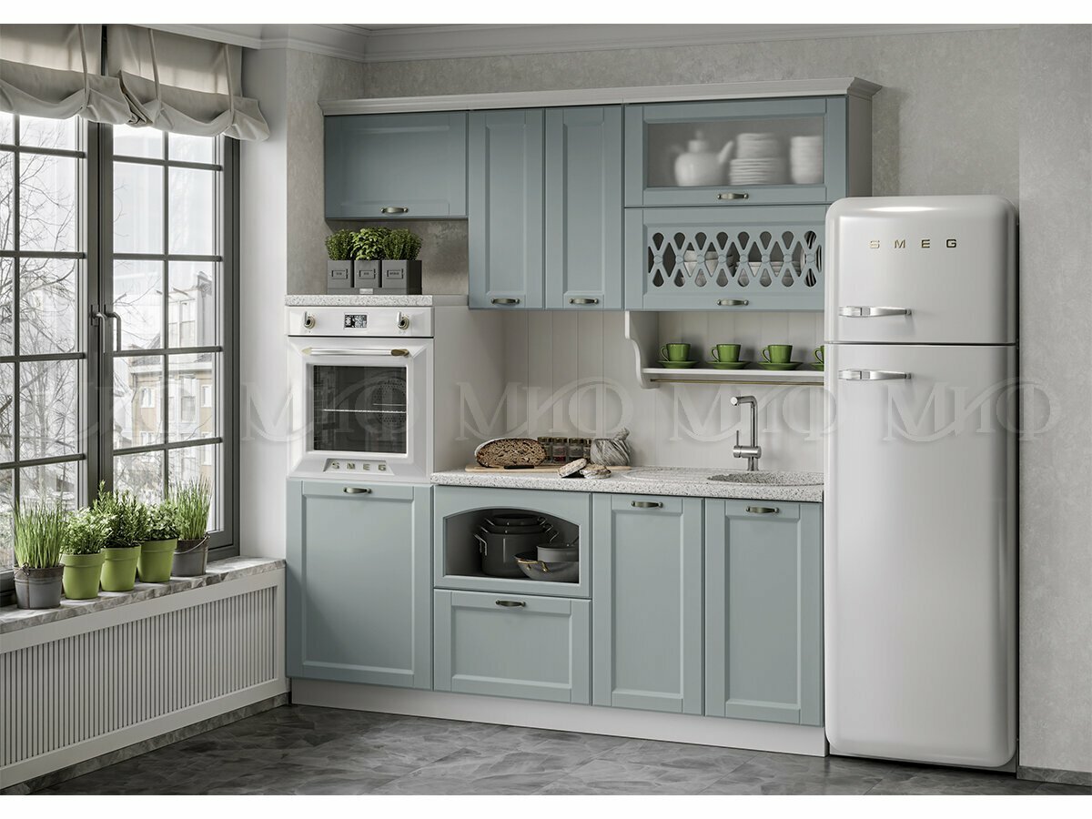 Кухня 2 метра прямая Миф Милано МДФ размер 2,0 Компоновка №3, цвет Шарли Бриз, столешница Антарес