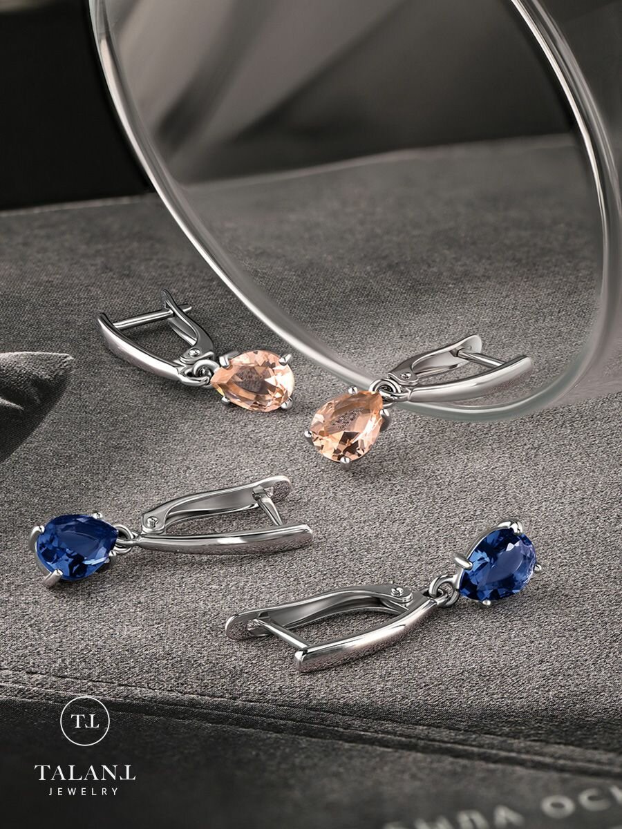 Серьги с подвесками TALANT, серебро, 925 проба, кварц синтетический, , серебристый, бежевый, желтый — фото 1